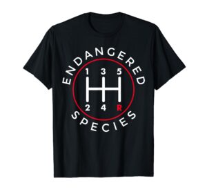 endangered species manual gearbox stick shift 5-speed t-shirt