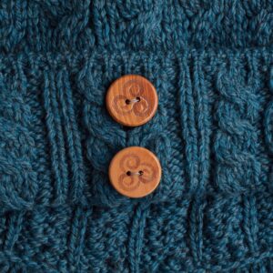 Aran Woollen Mills Ladies Winter Hat - Super Soft 100% Merino Wool -Warm Beanie with Buttons (Dark Teal)