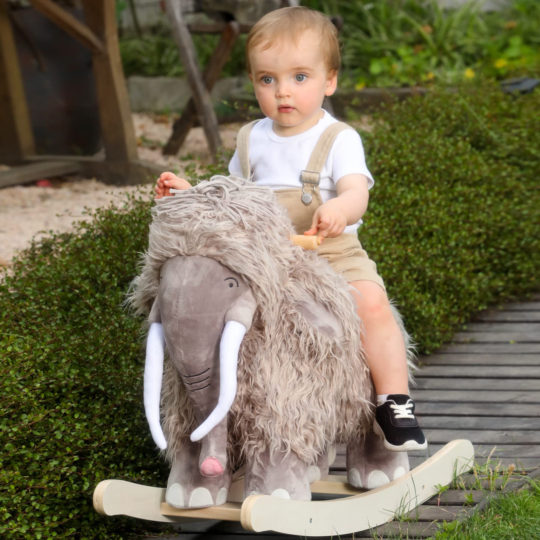 labebe - Plush Rocking Horse, Mammoth Rocker, Stuffed Rocker Toy for Child 1-3 Year Old, Kid Ride On Toy Wooden, Rocking Animal for Infant/Toddler Girl&Boy, Nursery Birthday Gift