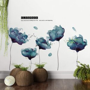 Amaonm Creative Removable 3D Light Blue Dream Flower Wall Sticker Peel Stick Home Art Decor Nursery Floral Wall Decal for Girls Bedrom Living Room Kids Rooms Bathroom Walls