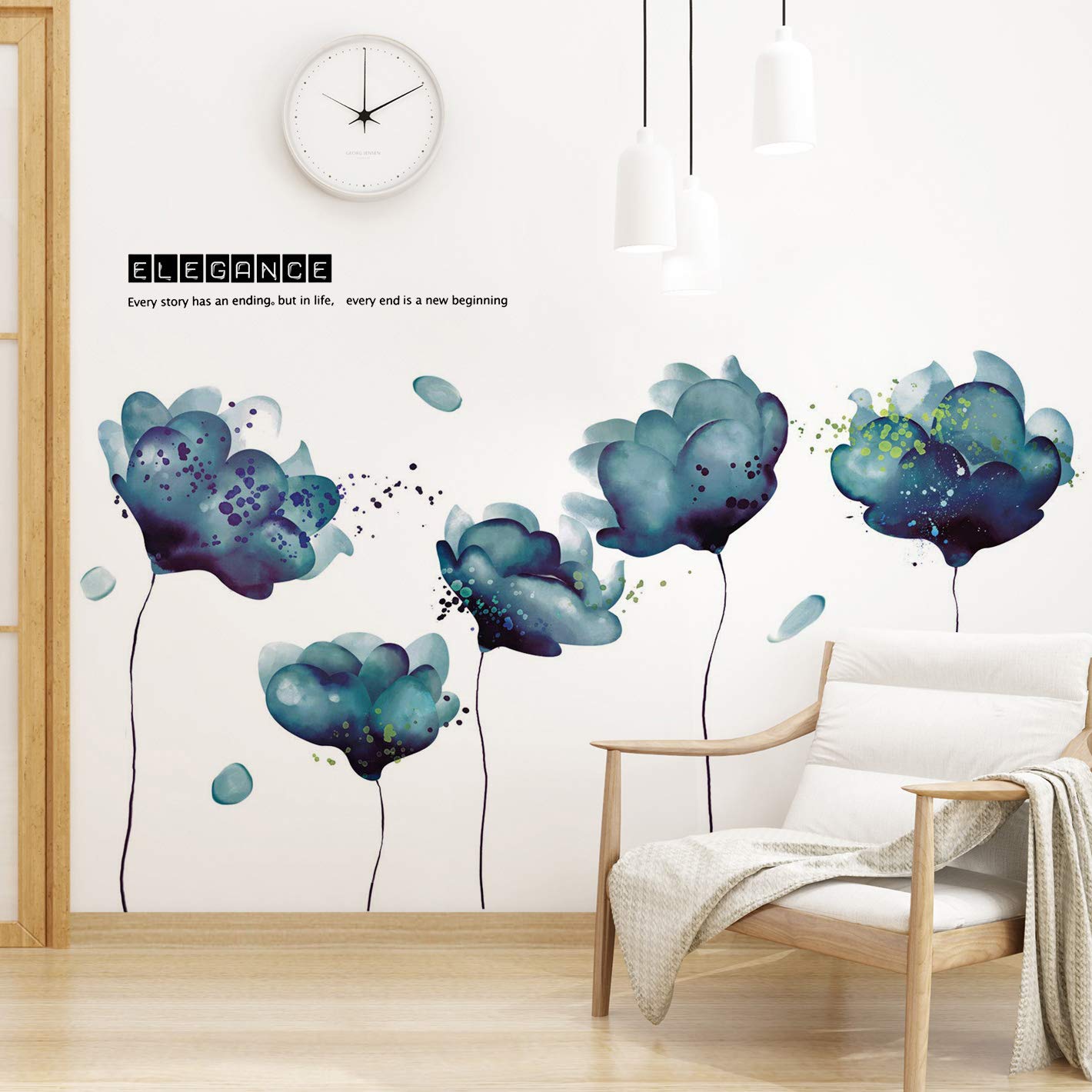 Amaonm Creative Removable 3D Light Blue Dream Flower Wall Sticker Peel Stick Home Art Decor Nursery Floral Wall Decal for Girls Bedrom Living Room Kids Rooms Bathroom Walls