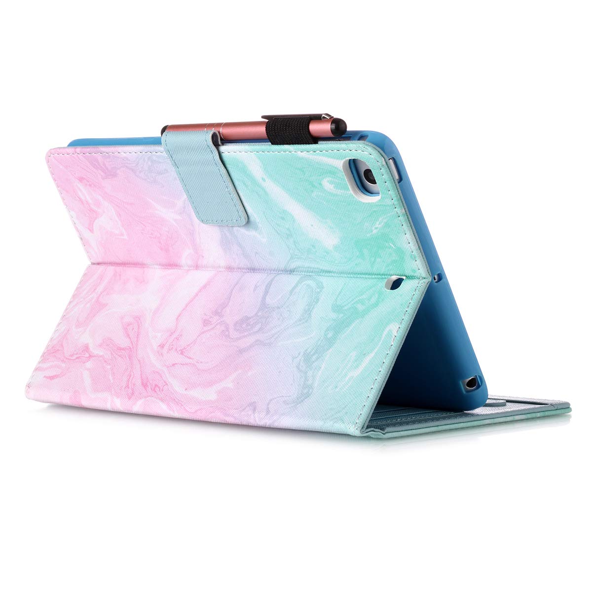 FANCITY iPad Mini 5 Case, Card Slot iPad Mini 4 Mini 2 Mini 3 PU Leather Case Smart Auto Wake Sleep Protective Cover with Kickstand Pen Holder for iPad Mini 2 3 4 5, Green Pink