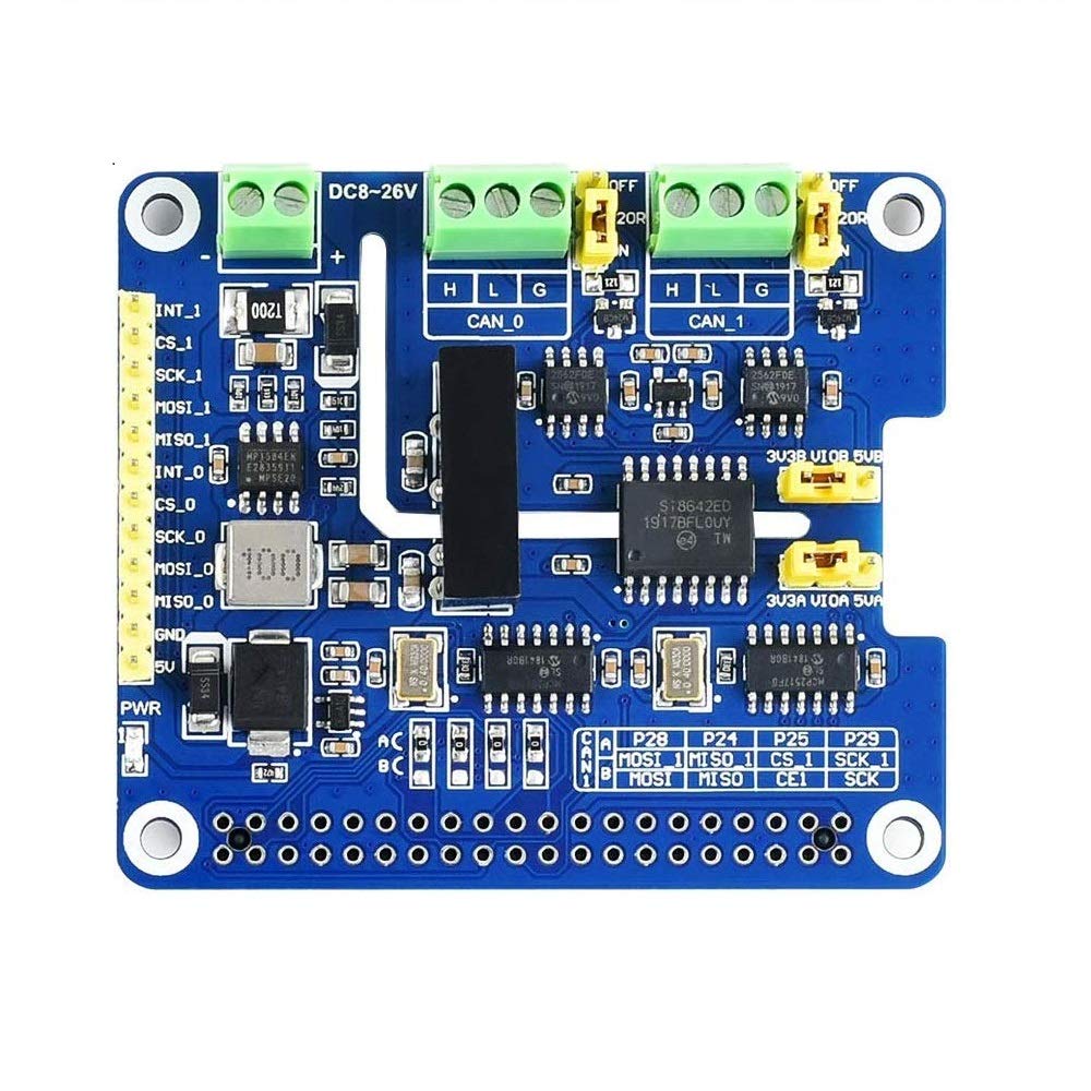 2-Channel CAN Bus HAT Isolated CAN FD Expansion HAT for Raspberry Pi ETH-USB-HUB-Box with Multi Onboard Protection Circuits Supports CAN2.0 CAN FD Protocols