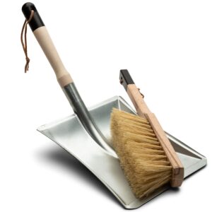 kings county tools fireplace brush and scoop cleaning set | 13.5" long fireplace broom and 8" wide steel fireplace shovel | wooden handles with easy hang holes