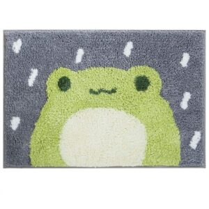 ankah bath mat cute shower rug, luxury shaggy high absorbent and anti slip, machine washable fit for bathtub, shower and bath room, 18" x 26", little frog