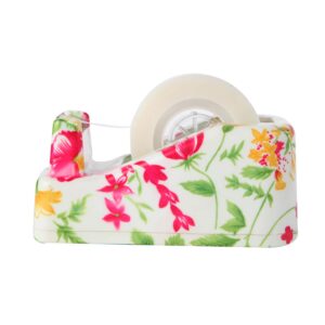 VIBRANZ-LAB Cute Tape Dispenser Desk Home Office Desk Supplies Fun Desk Accessories Floral Office Tape Dispensers Cute Office Supplies for Women Desk Weighted Non-Skid Non-Slip Base