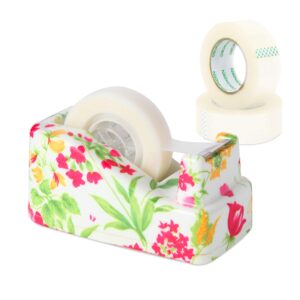 VIBRANZ-LAB Cute Tape Dispenser Desk Home Office Desk Supplies Fun Desk Accessories Floral Office Tape Dispensers Cute Office Supplies for Women Desk Weighted Non-Skid Non-Slip Base