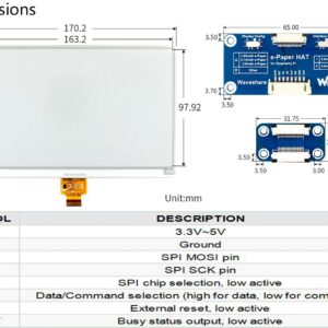 waveshare 7.5inch E-Ink Display HAT,800x480 Pixel Black,White Two-Color SPI Interface E-Paper Screen LCD for Raspberry Pi 4B/3B+/3B/2B/Zero/Zero W/Zero WH and Jetson Nano no/Ard/Nucleo