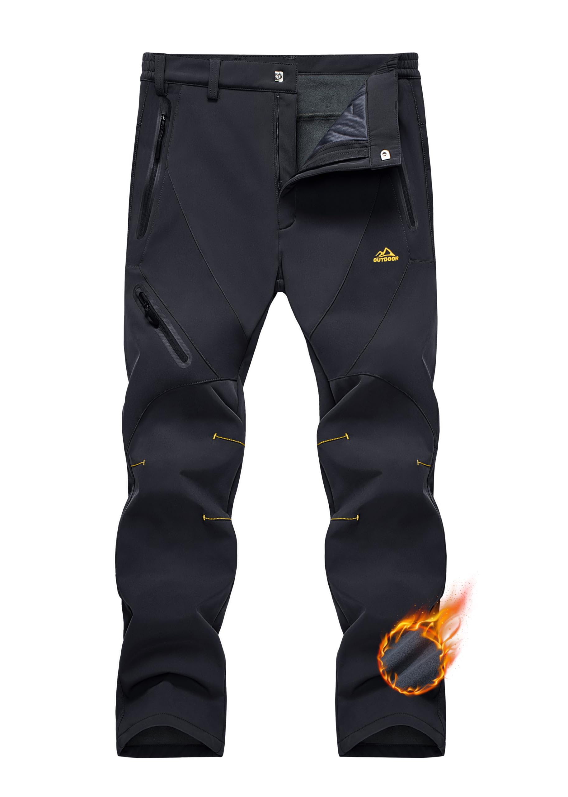 MAGCOMSEN Winter Pants Men Fleece Lined Pants Warm Pants Waterproof Pants Ski Pants Snow Pants Hiking Pants Tactical Pants Black