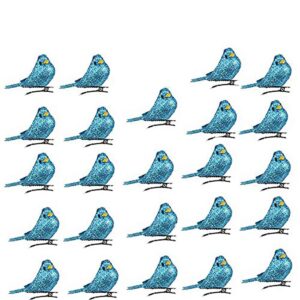 trietree 24 pcs artificial simulation foam bird glitter mini birds clip on bird ornaments feather mini cute birds diy craft for christmas tree wedding home garden decoration(blue)