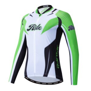 weimostar women's cycling jersey long sleeve biking shirts full zipper bicycle tops bike clothes four pockets white green size m