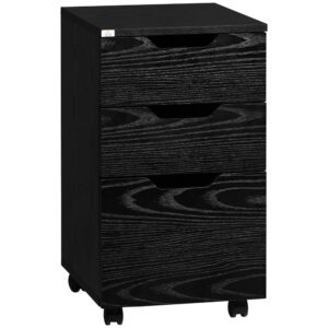 homcom 3 drawer mobile file cabinet, rolling printer stand, vertical filing cabinet, black wood grain