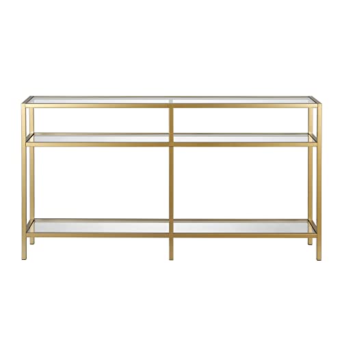 Henn&Hart 55" Wide Rectangular Console Table in Brass, Entryway Table, Accent Table for Living Room, Hallway