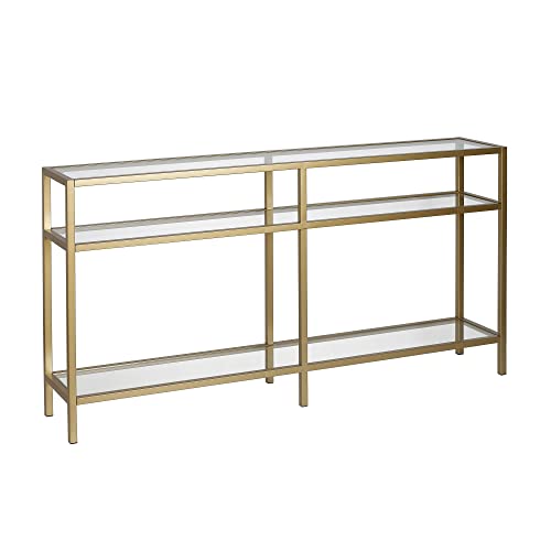 Henn&Hart 55" Wide Rectangular Console Table in Brass, Entryway Table, Accent Table for Living Room, Hallway