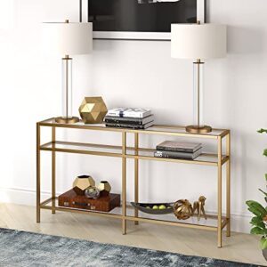 Henn&Hart 55" Wide Rectangular Console Table in Brass, Entryway Table, Accent Table for Living Room, Hallway