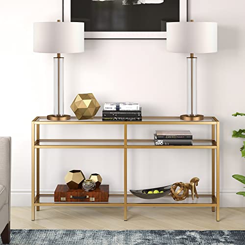 Henn&Hart 55" Wide Rectangular Console Table in Brass, Entryway Table, Accent Table for Living Room, Hallway