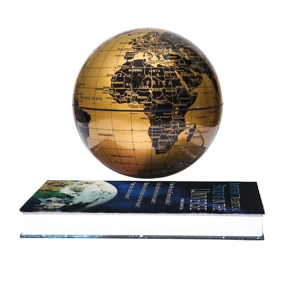 Fashion World Geographic Globes, Magnetic Floating Auto-Rotation Rotating 6" Gold Globe,with Book Style Platform.