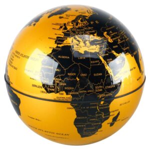 Fashion World Geographic Globes, Magnetic Floating Auto-Rotation Rotating 6" Gold Globe,with Book Style Platform.