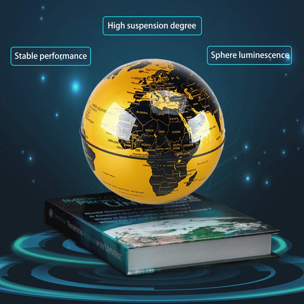 Fashion World Geographic Globes, Magnetic Floating Auto-Rotation Rotating 6" Gold Globe,with Book Style Platform.