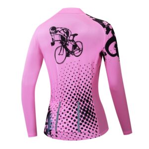 Weimostar Women's Cycling Jersey Long Sleeve Racing Shirt Bicycle Bike Girl Sportswear Clothing Pink Gear Size M