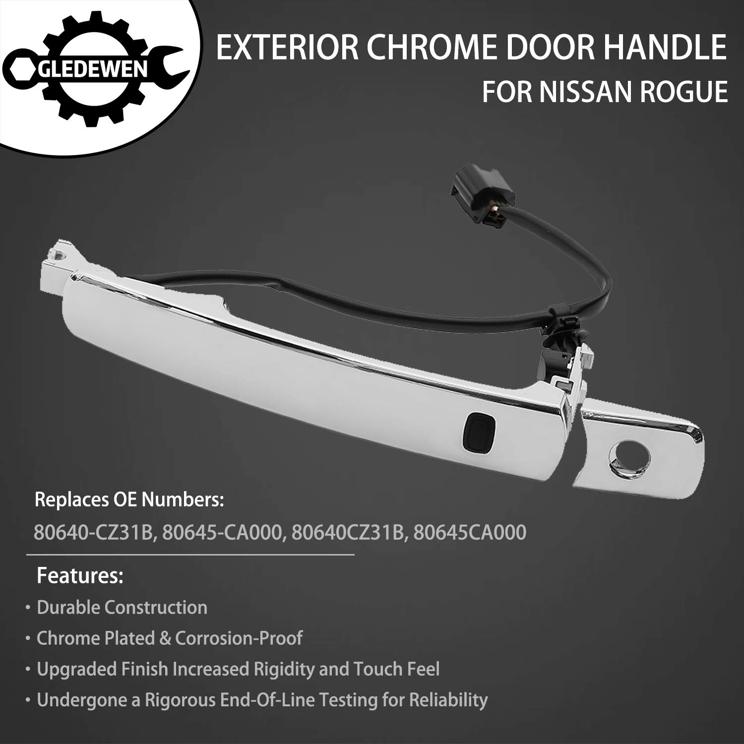 Exterior Chrome Door Handle Front Left Driver Side with Keyhole | Smart Entry Keyless | for 2010-2013 Nissan Rogue | Replaces# 80640-CZ31B, 80645-CA000