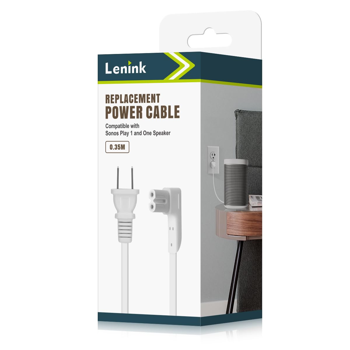 Lenink Power Cable Replacement Cord Compatible with Sonos Play 1, Sonos One SL and Sonos One Speaker Accessories (1.15ft/0.35m, White)