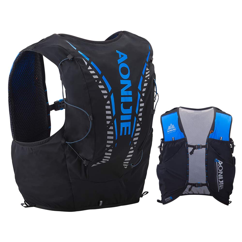 AONIJIE 2.5L/12L Hydration Backpack Men Women Running Vest Pack For Outdoor Sports Hiking Climbing Cycling Marathon (12L# Black&Blue-L/XL)