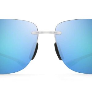 Maui Jim Men's and Women's Hema Polarized Rimless Sunglasses, Crystal Matte/Blue Hawaii, Large