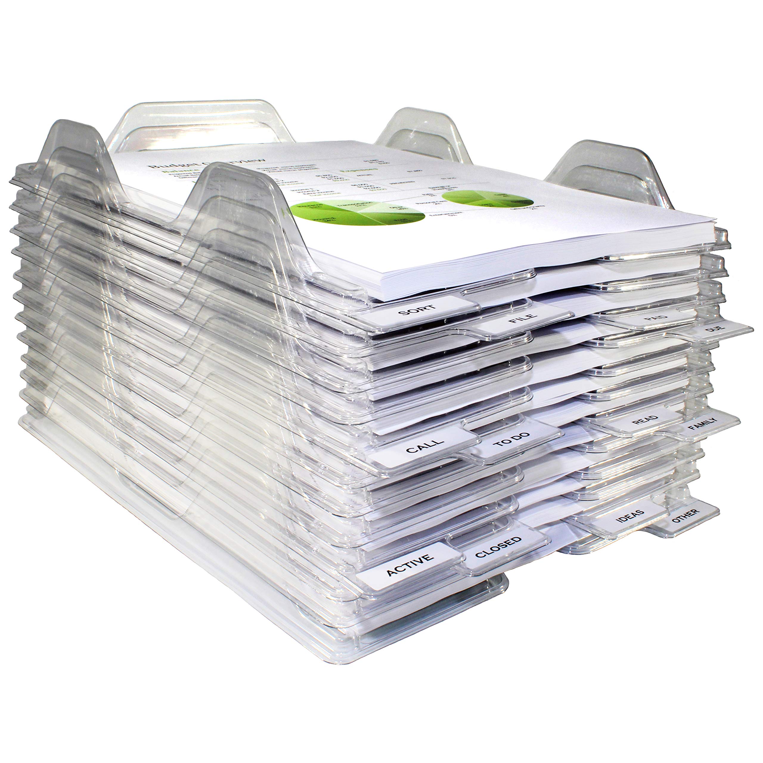 EZSTAX File Organizers - Letter Size, Stackable Trays for Desk - for Office Files, Mail, Documents - 12 Pack, Clear