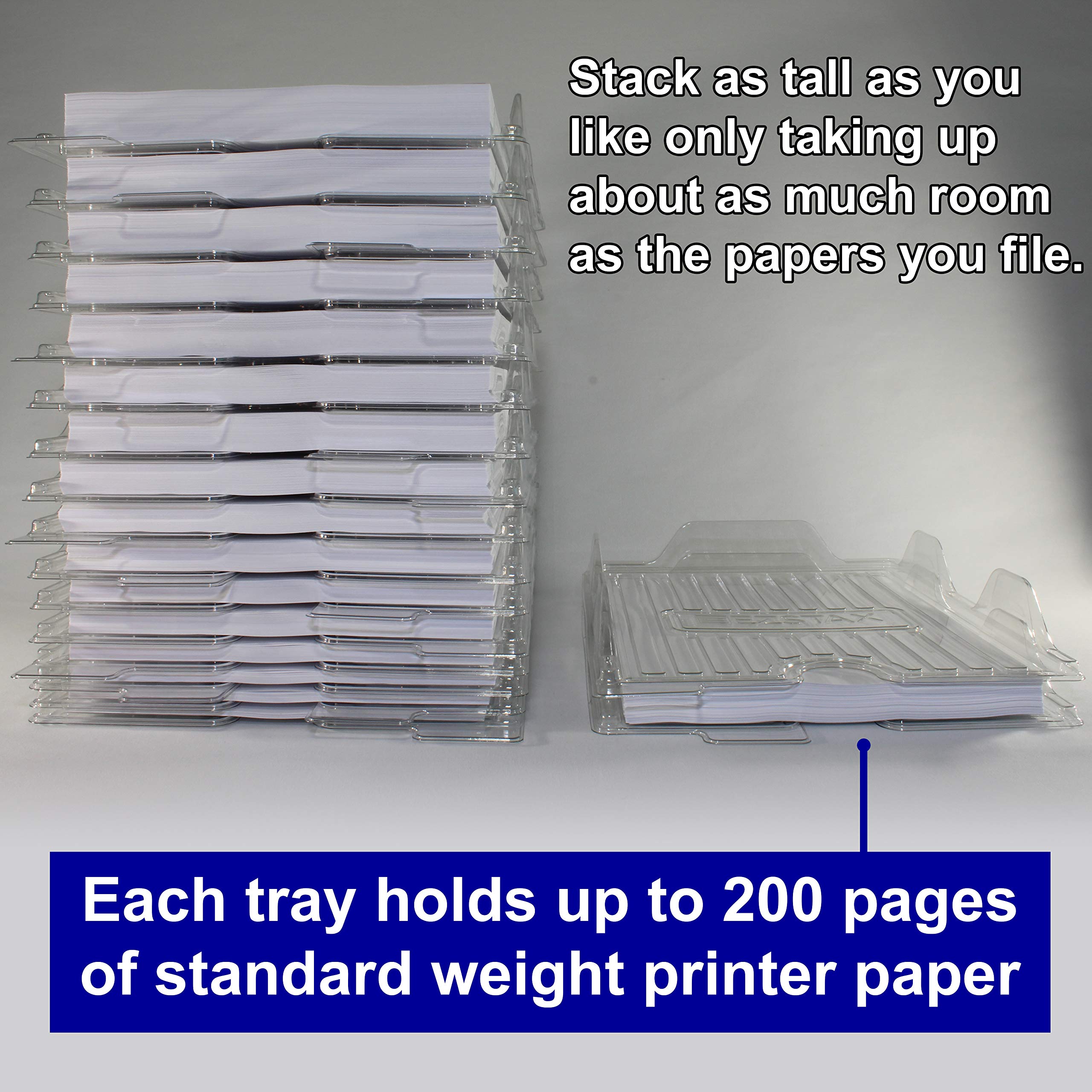 EZSTAX File Organizers - Letter Size, Stackable Trays for Desk - for Office Files, Mail, Documents - 12 Pack, Clear