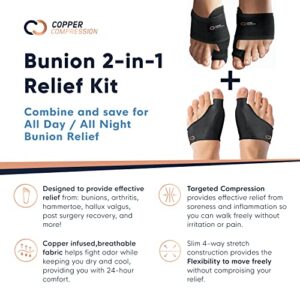 Copper Compression Bunion Relief Kit - Includes 1 Pair Each of Bunion Corrector Cushion Sleeves & Bunion Corrector Toe Splints - Pads & Straightens Bunions, Feet for Men & Women - Small/Medium