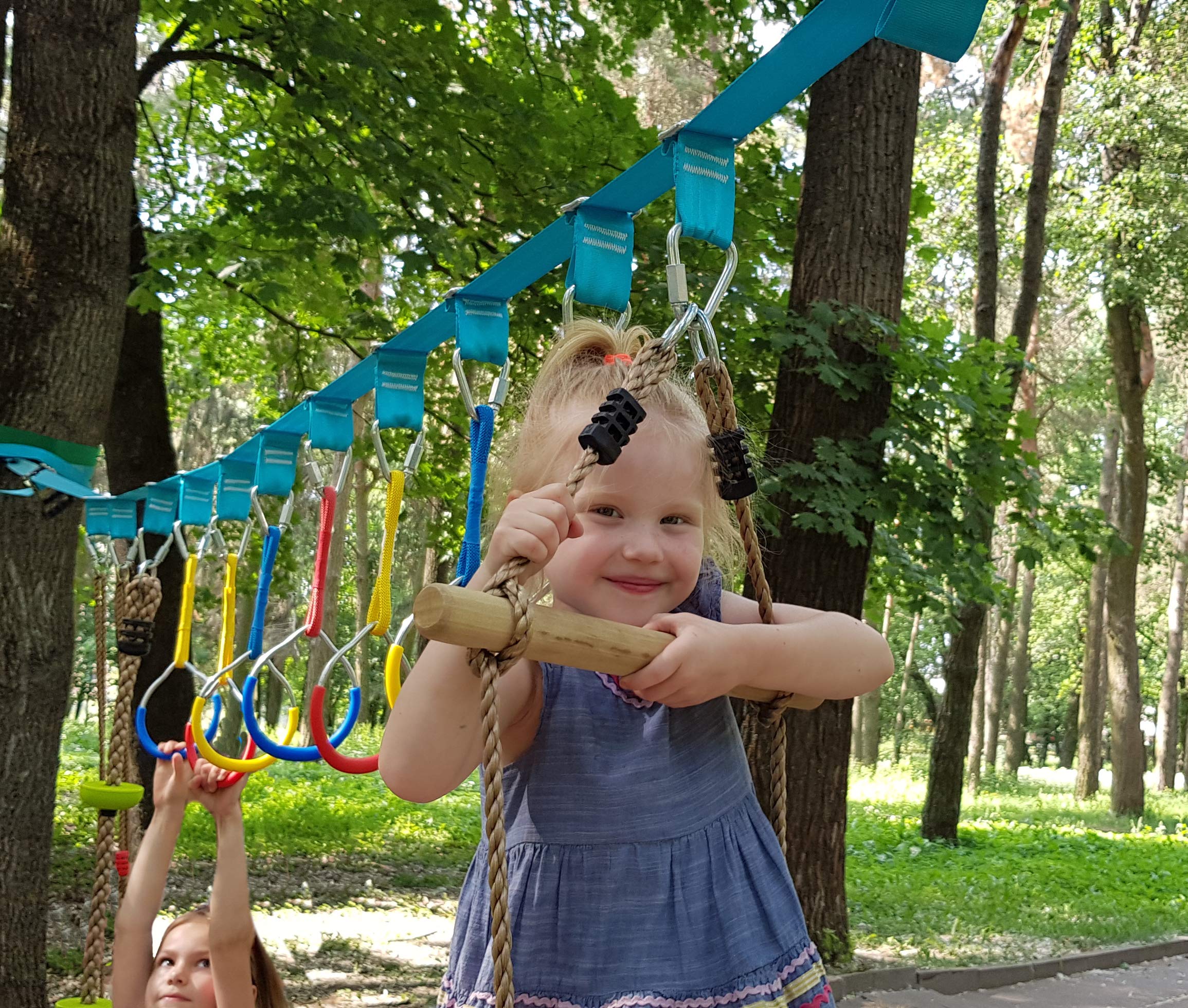 Wooden Rope Ladder for Kids with Ground anchoring - Lenght 6.5'(2m) Width 16"(40cm) - Outdoor or Indoor Climbing Rope Ladder for Ninja Slackline, Backyard, Playground, Home Gym, Park, Treehouse