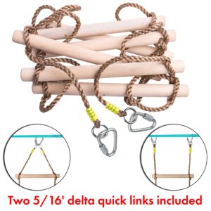 Wooden Rope Ladder for Kids with Ground anchoring - Lenght 6.5'(2m) Width 16"(40cm) - Outdoor or Indoor Climbing Rope Ladder for Ninja Slackline, Backyard, Playground, Home Gym, Park, Treehouse