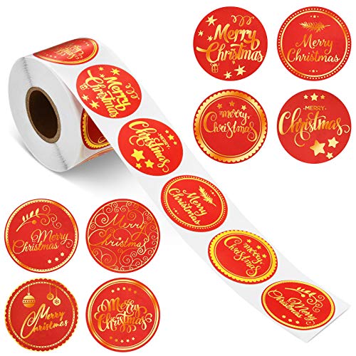 500 Pieces Outus Merry Christmas Stickers Labels Christmas Circle Label Envelope Seal Sticker 1.38In Adhesive Xmas Decor Supplies with Snowflake Christmas Elements for Envelope Bag (Red)