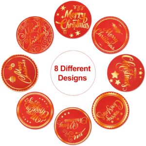 500 Pieces Outus Merry Christmas Stickers Labels Christmas Circle Label Envelope Seal Sticker 1.38In Adhesive Xmas Decor Supplies with Snowflake Christmas Elements for Envelope Bag (Red)