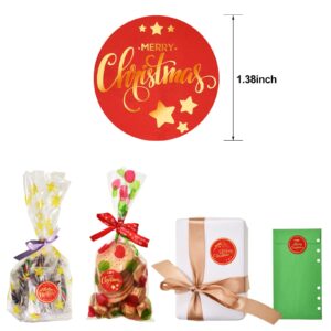 500 Pieces Outus Merry Christmas Stickers Labels Christmas Circle Label Envelope Seal Sticker 1.38In Adhesive Xmas Decor Supplies with Snowflake Christmas Elements for Envelope Bag (Red)