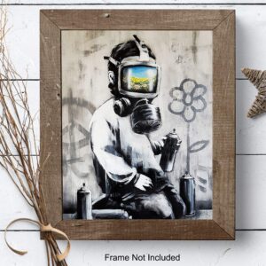 Banksy Urban Street Mural 8x10 Wall Decor Picture - Contemporary Modern Art Graffiti Decoration for Home, Apartment, Office, Bedroom, Dorm, Living Room - Gift for Women, Teens