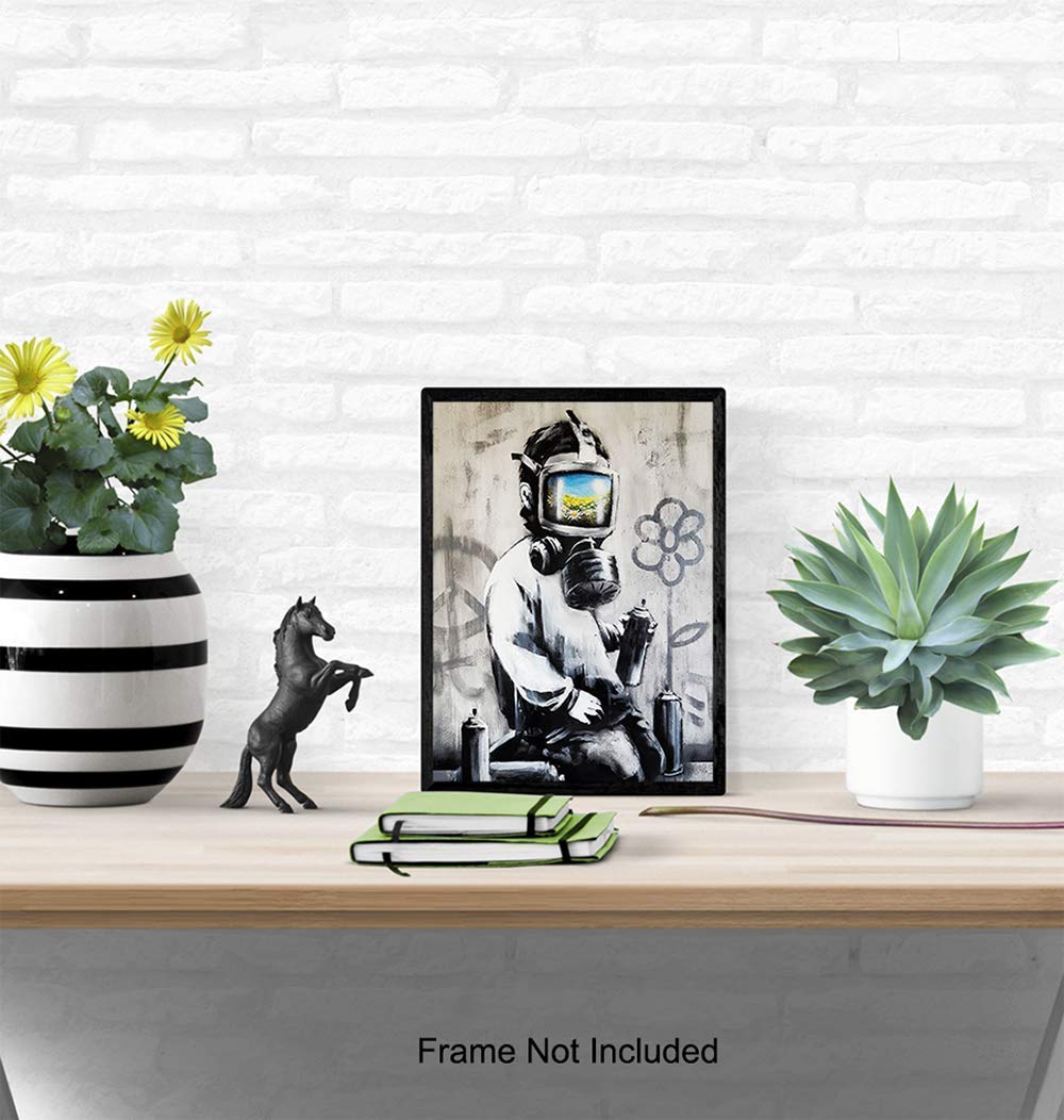 Banksy Urban Street Mural 8x10 Wall Decor Picture - Contemporary Modern Art Graffiti Decoration for Home, Apartment, Office, Bedroom, Dorm, Living Room - Gift for Women, Teens