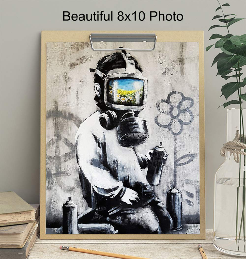 Banksy Urban Street Mural 8x10 Wall Decor Picture - Contemporary Modern Art Graffiti Decoration for Home, Apartment, Office, Bedroom, Dorm, Living Room - Gift for Women, Teens