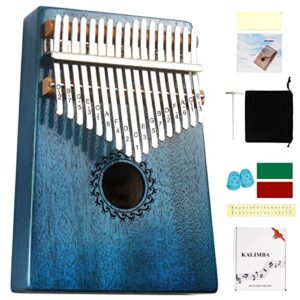 flsepamb kalimba 17 key thumb piano with mahogany wood portable mbira finger piano gifts for kids and piano beginners professional (blue)