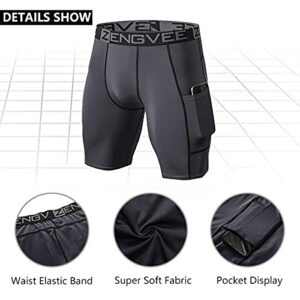 ZENGVEE Compression Shorts Men 3 Pack with Pocket Running Short Mens Gym,Workout,Cycling,Swimming,Yoga,Climbing,-(1011-3Grey-M)