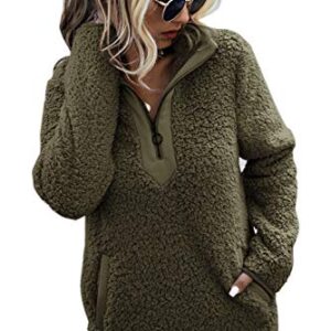 AQOTHES Womens Loose Casual Zipper Sherpa Fleece Pockets Pullover Sweatshirt for Women Army Green