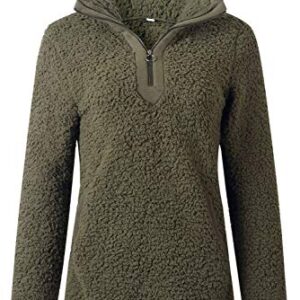 AQOTHES Womens Loose Casual Zipper Sherpa Fleece Pockets Pullover Sweatshirt for Women Army Green