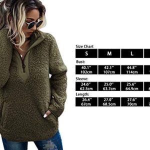 AQOTHES Womens Loose Casual Zipper Sherpa Fleece Pockets Pullover Sweatshirt for Women Army Green