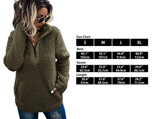 AQOTHES Womens Loose Casual Zipper Sherpa Fleece Pockets Pullover Sweatshirt for Women Army Green