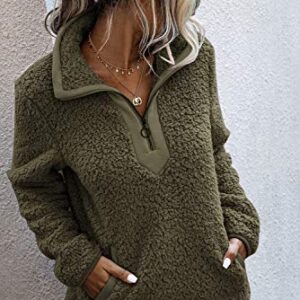 AQOTHES Womens Loose Casual Zipper Sherpa Fleece Pockets Pullover Sweatshirt for Women Army Green