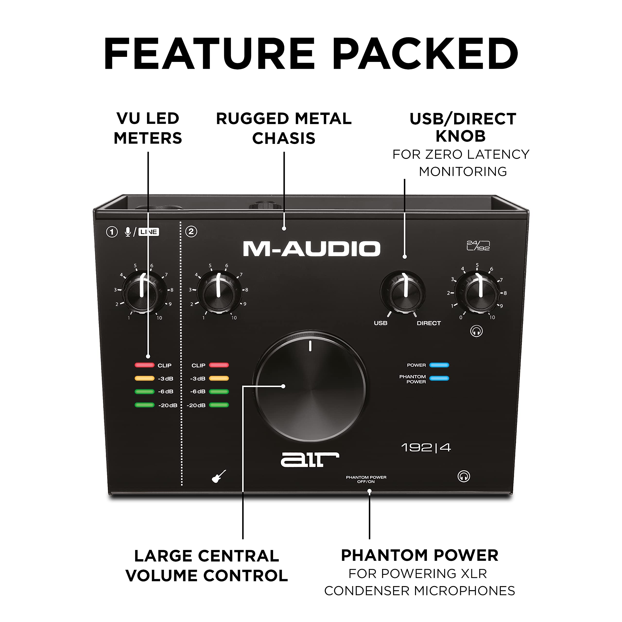 M-Audio AIR 192x4 USB C Audio Interface for Recording, Podcasting, Streaming with Studio Quality Sound, 1 XLR in and Music Production Software