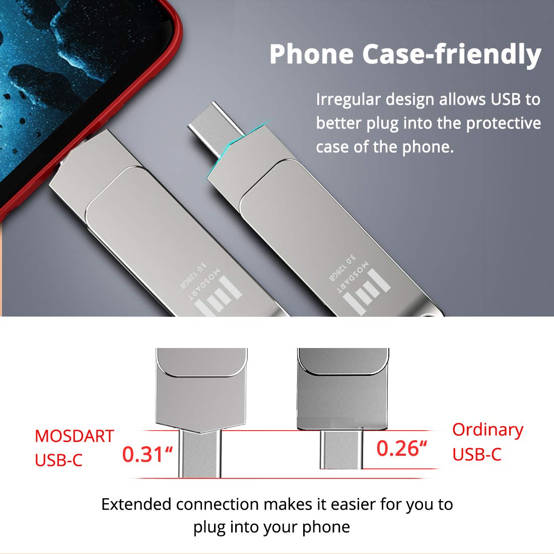 MOSDART 128GB Fast USB C Flash Drive 2 in 1 OTG USB C to USB A 3.1 Dual Thumb Drive Metal Memory Stick for USB-C Android Phones, iPhone 15, MacBook, iPad, Computers and More, Silver