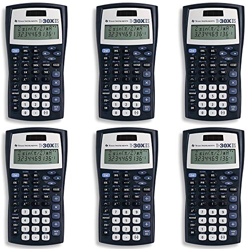 Texas Instruments TI-30X IIS 2-Line Scientific Calculator, Black with Blue Accents, 6 Pack