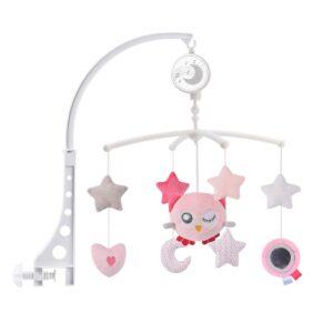 tuivesafu baby musical crib mobile with hanging rotating plush pink owl pendant toys, winding drive music box, infant bed decoration for newborn boys and girls